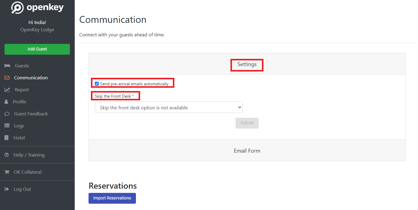 Communications Tab AUTOMATIC Sending Pre Arrival Communication – OpenKey