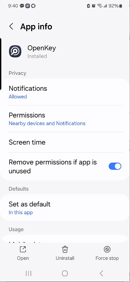 ***Permissions for Mobile Keys*** – OpenKey