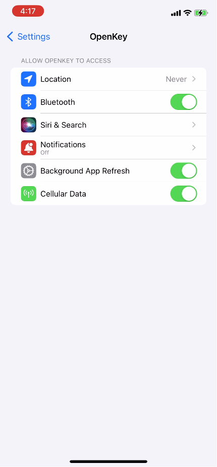 ***Permissions for Mobile Keys*** – OpenKey