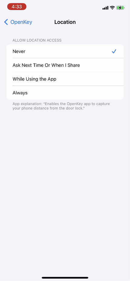 OpenKey App: ***Permissions for Mobile Key*** – OpenKey