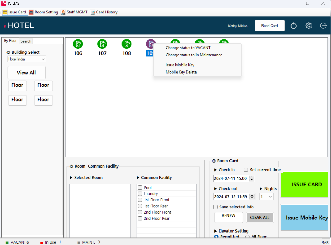 IGRMS Software - Issue Card ~~ How to View Room Status by Floor – OpenKey